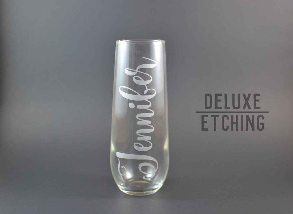Personalized Stemless Champagne Flute: Etched Bridesmaid Toasting Flute ...