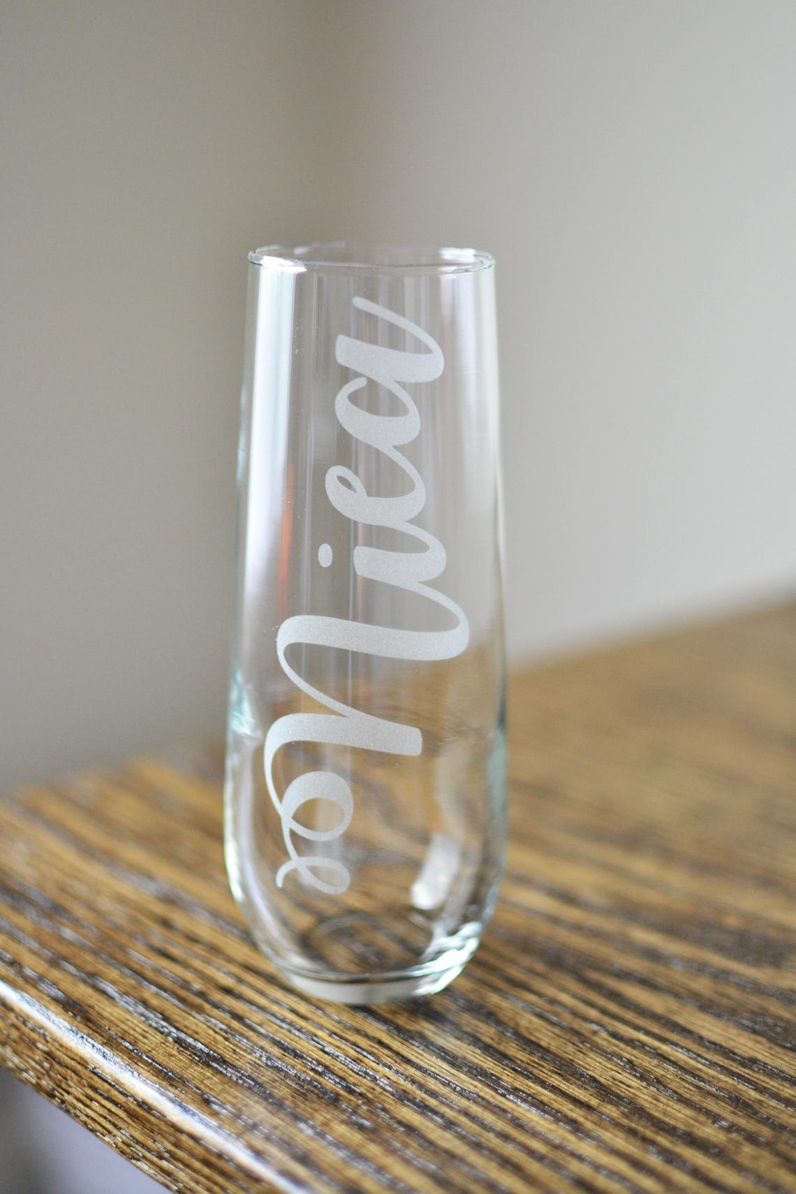 Personalized Stemless Champagne Flute: Etched Bridesmaid Toasting Flute ...
