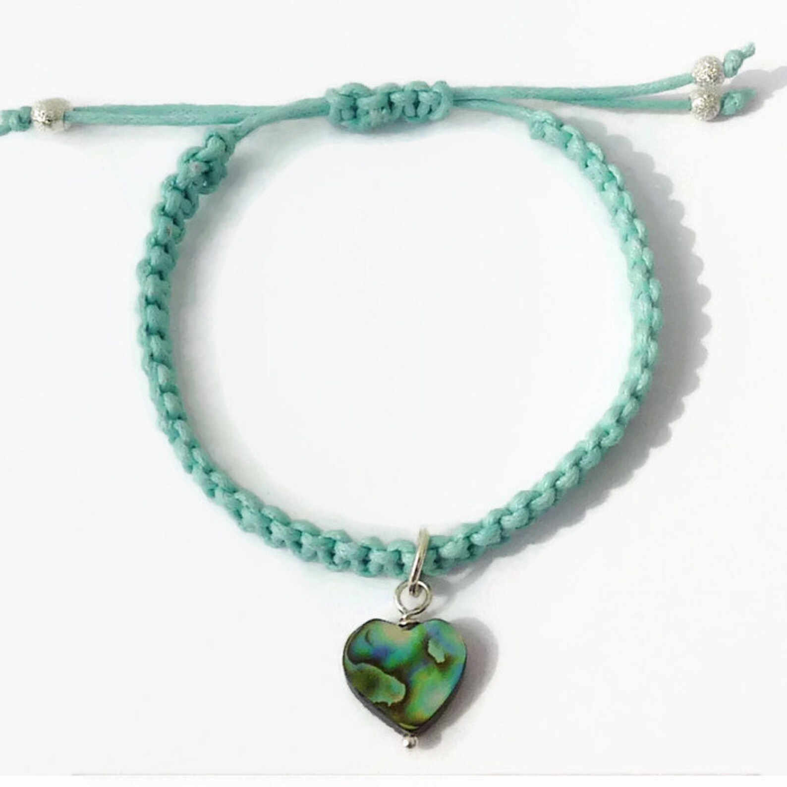 Abalone Bracelet Paua Shell Heart Charm Macrame Bracelet. - Etsy UK