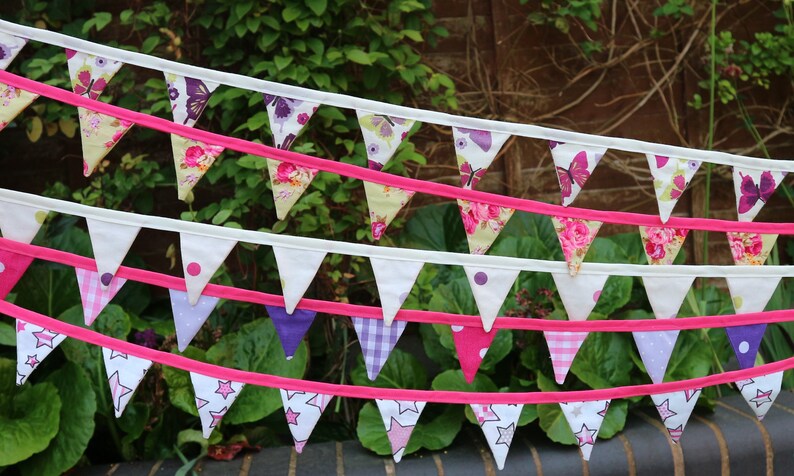 Mini Bunting, Pink Mini Bunting, Floral Bunting, Pretty Bunting, Cake ...