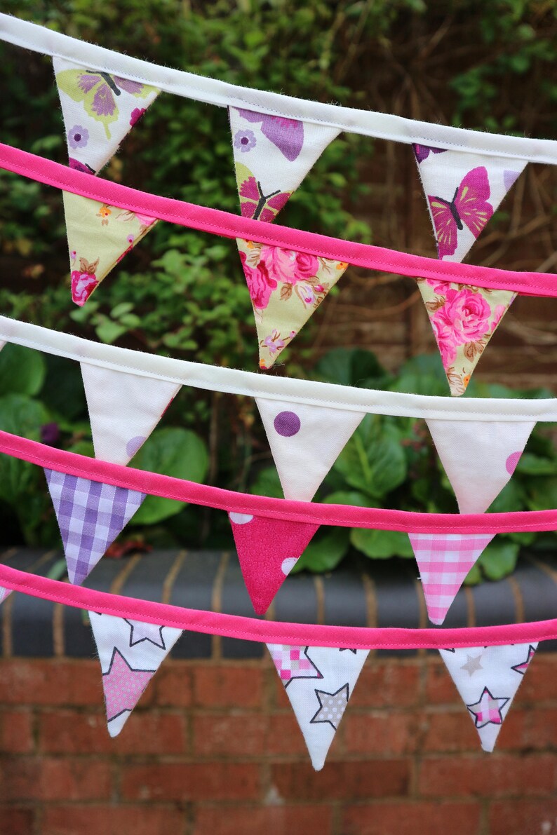 Mini Bunting, Pink Mini Bunting, Floral Bunting, Pretty Bunting, Cake ...