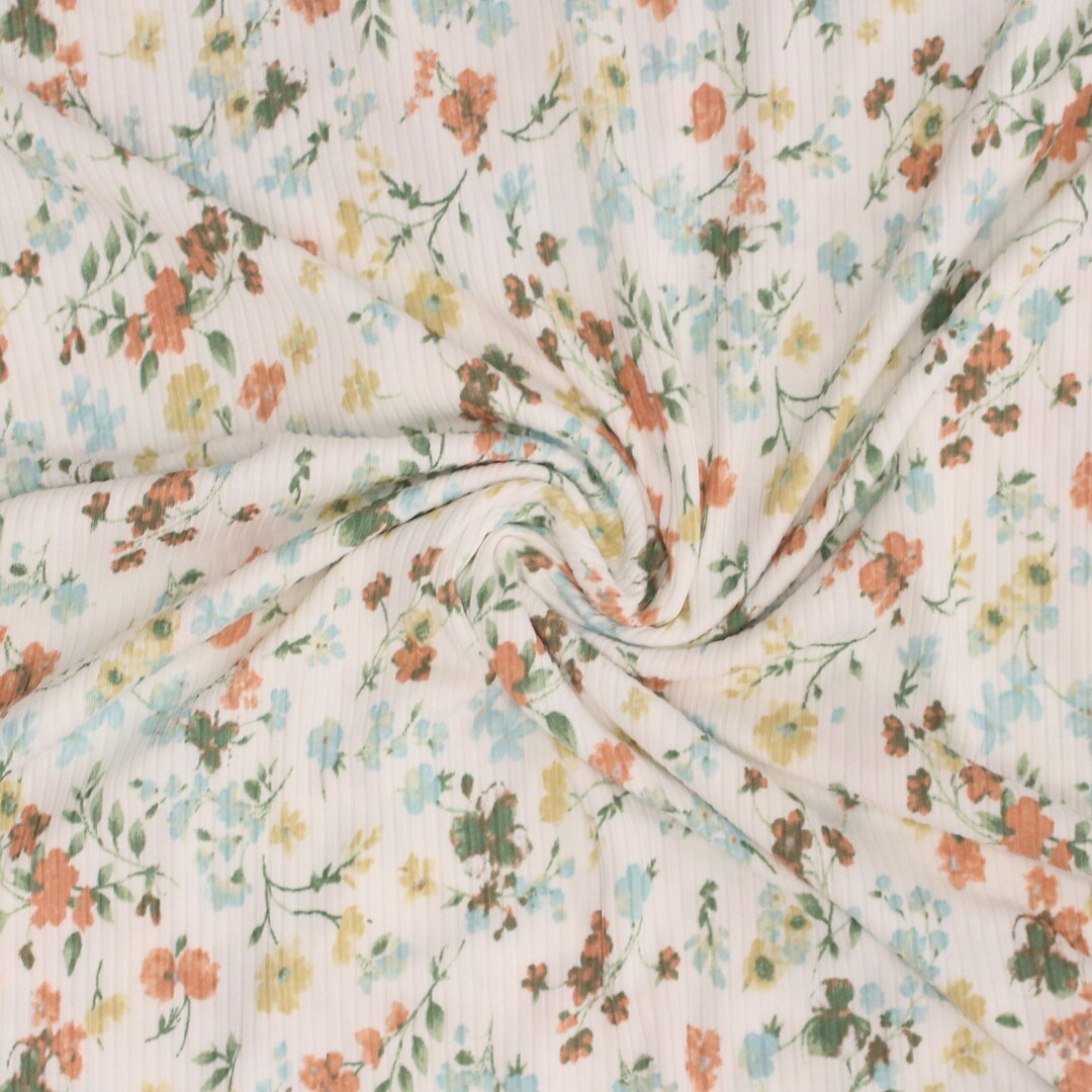 Lindy Floral on Ivory 4x2 Rib Knit. Sold in 1/2 Yard Increments - Etsy