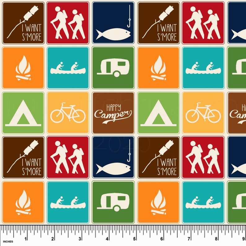 Custom Camping Signs Cotton Lycra Knit. Sold in 1/2 Yard - Etsy