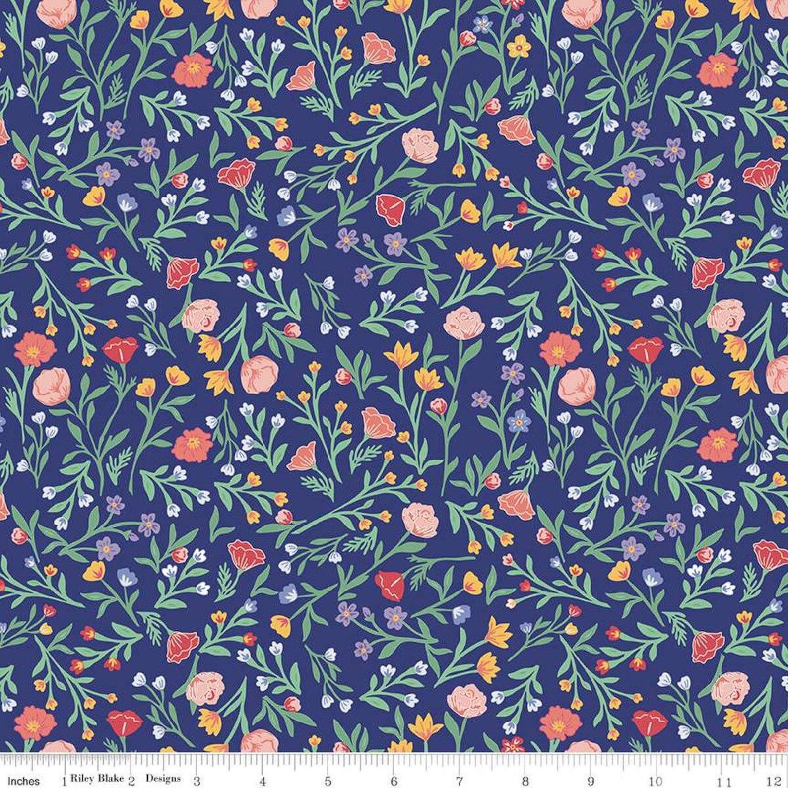 Riley Blake Simple Pleasures Scattered Vine Navy Quilting Cotton ...
