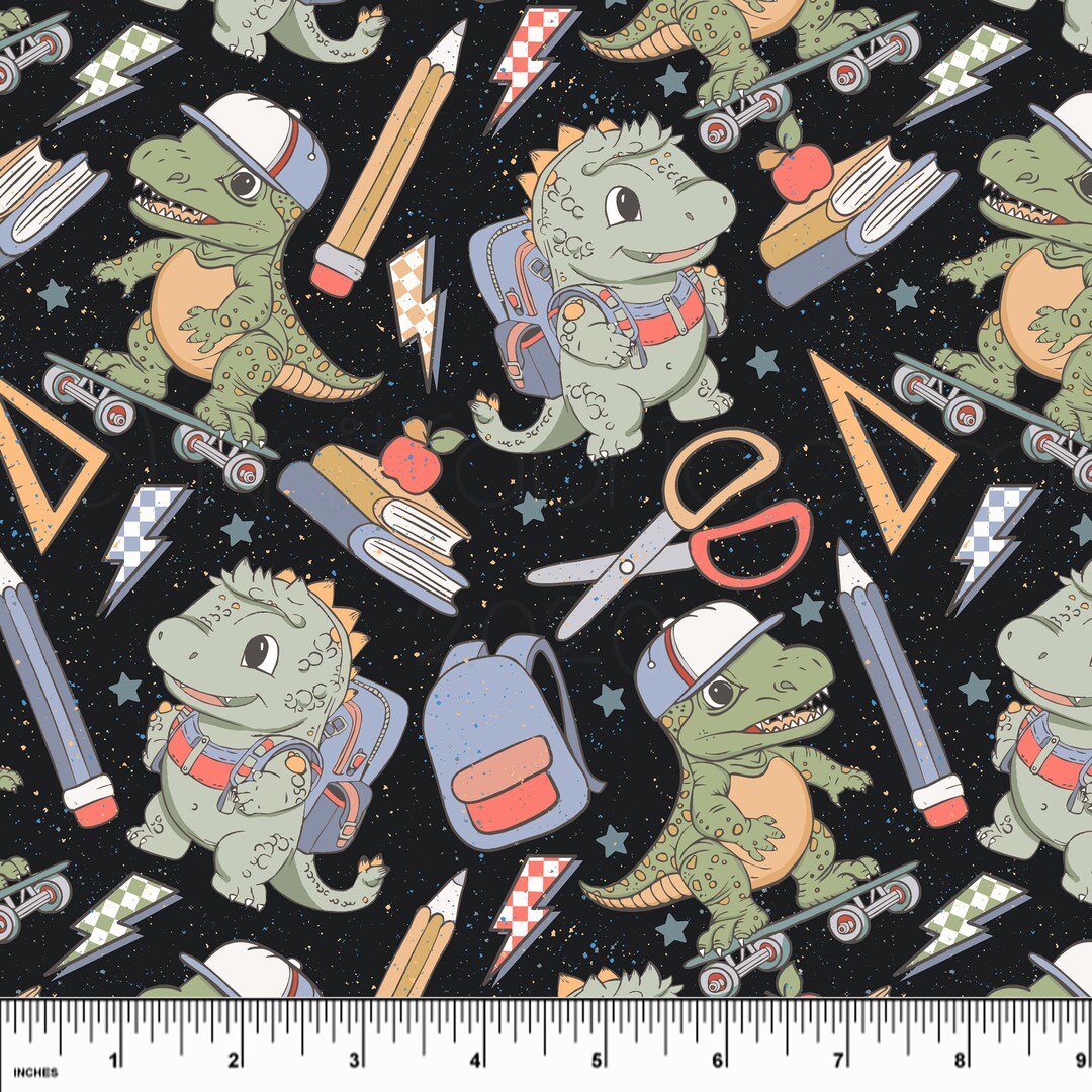 Back to School Dinos Cotton Spandex Knit. Pricing by the 1/2 Yard - Etsy