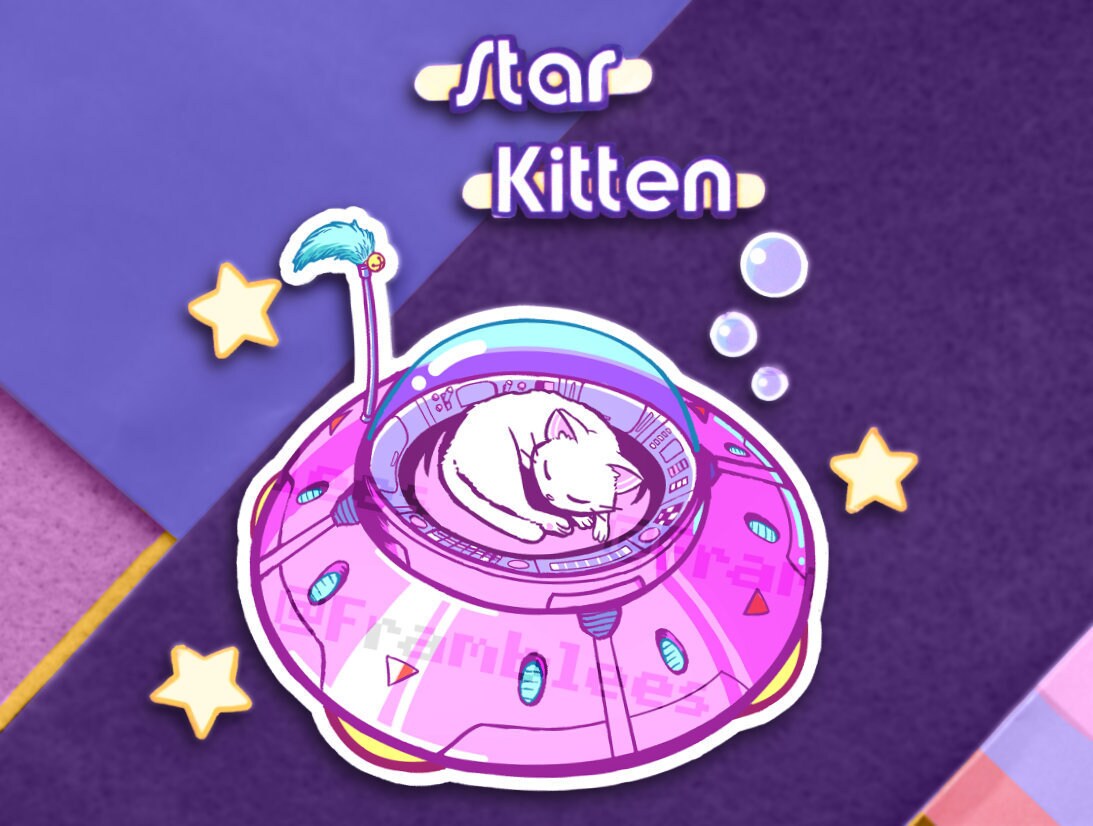 Star Kitten Space Themed Sticker Sheet Scene 3 X 4 Inches, Weather ...