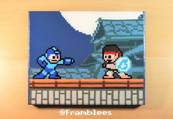 Megaman Vs. Ryu Pixel Art Painting 8 X 10 Canvas | Etsy