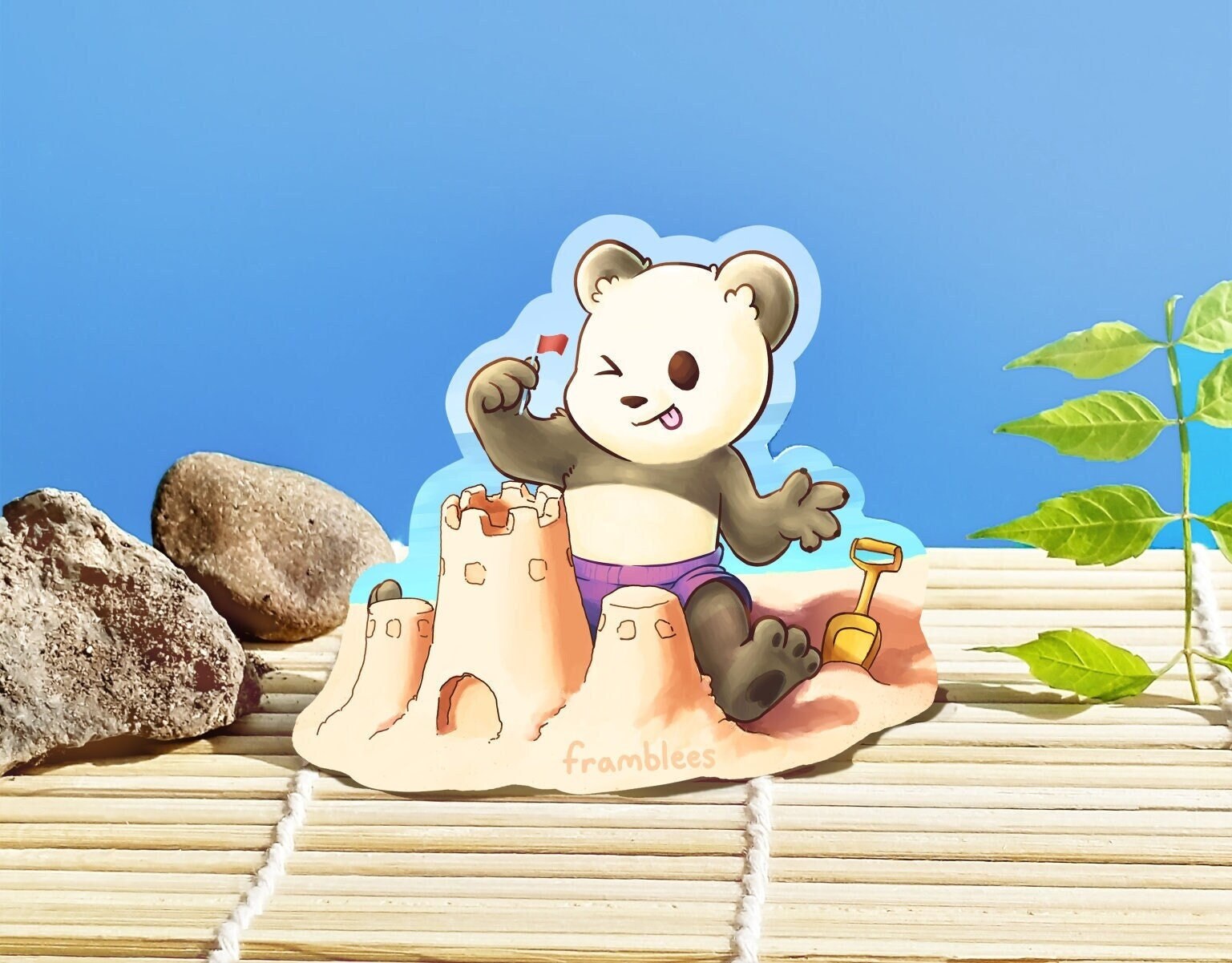 NEW! Sandcastle Panda - Cute Summer Beach Themed Animal Sticker (3 Inch ...