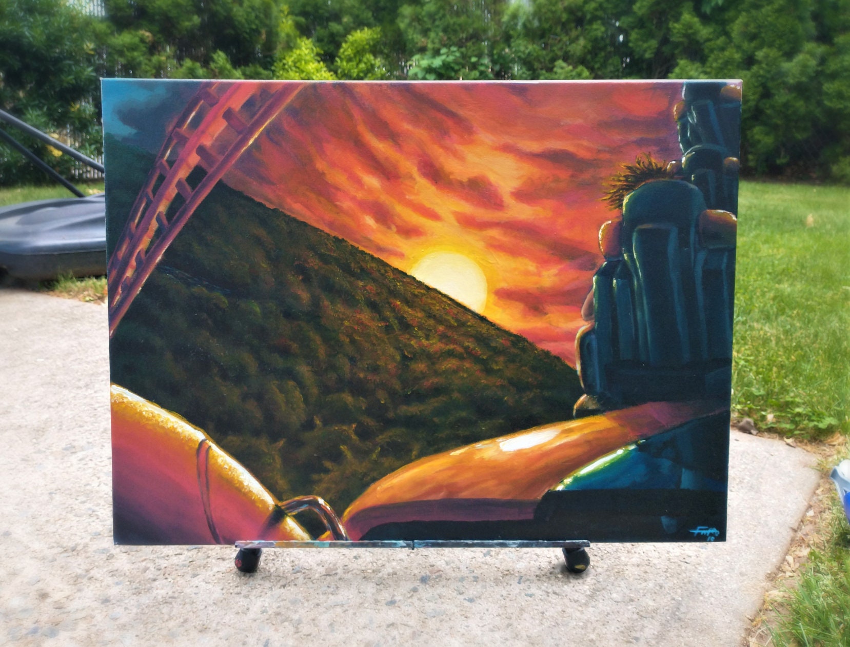 Nitro at Sunset - Fun Theme-park Roller Coaster Original 24" X 18 ...