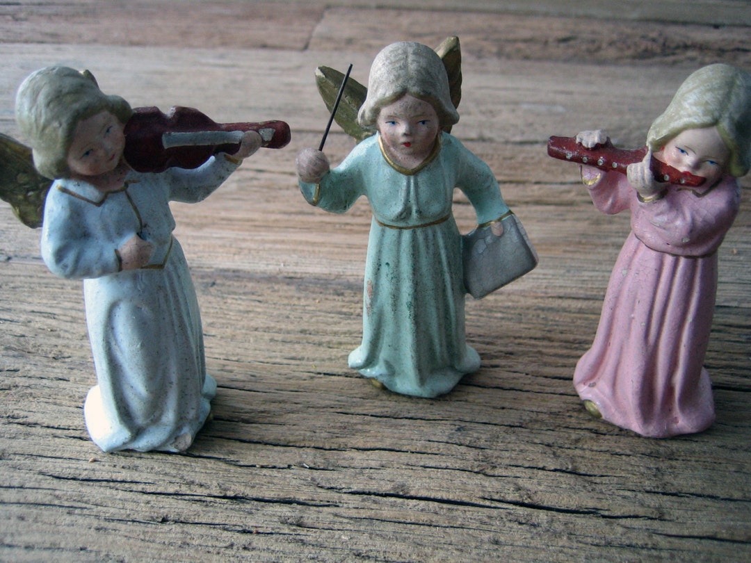 3 Vintage Shabby West Germany Angels - Musical Theme (storage Box #3 ...