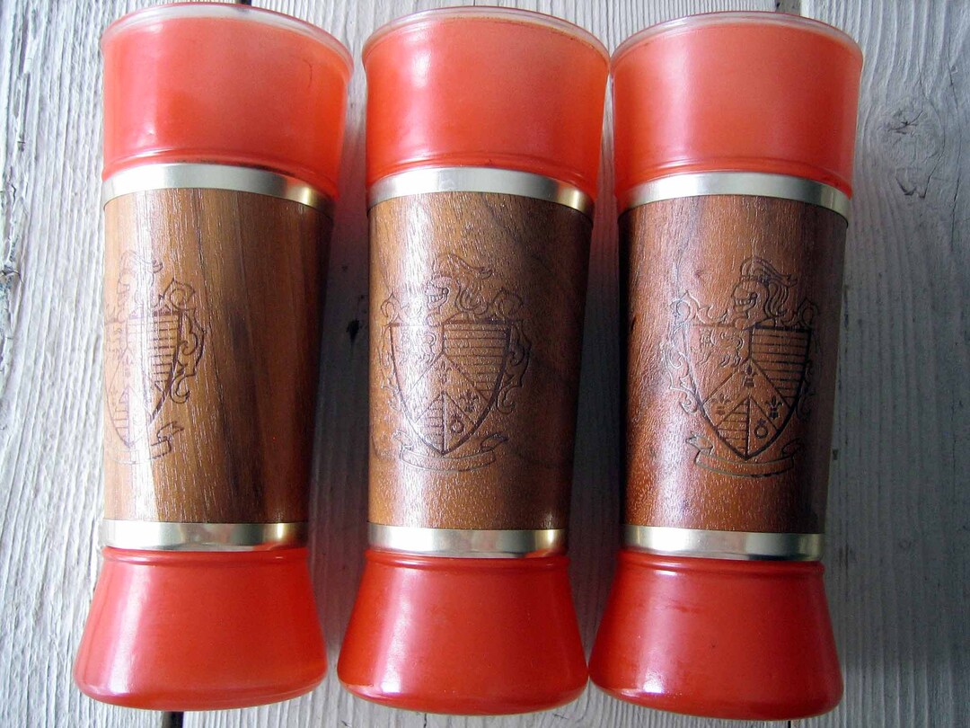 Set of 3 Mid-century Bar Glasses With Real Walnut Veneer Bands Coat of ...