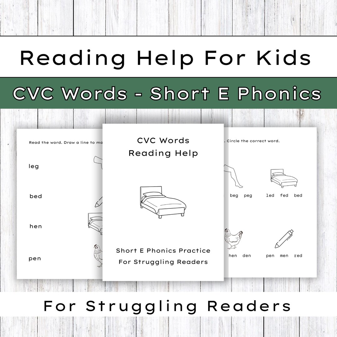 CVC Words Reading Help – Short E Phonics Practice for Struggling ...