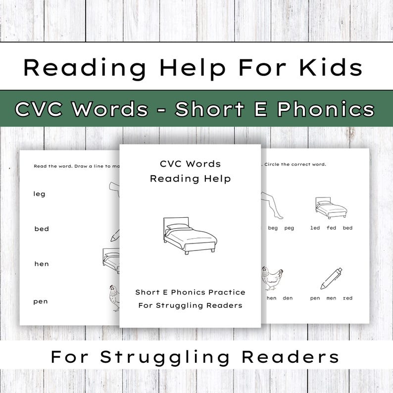 CVC Words Reading Help – Short E Phonics Practice for Struggling ...