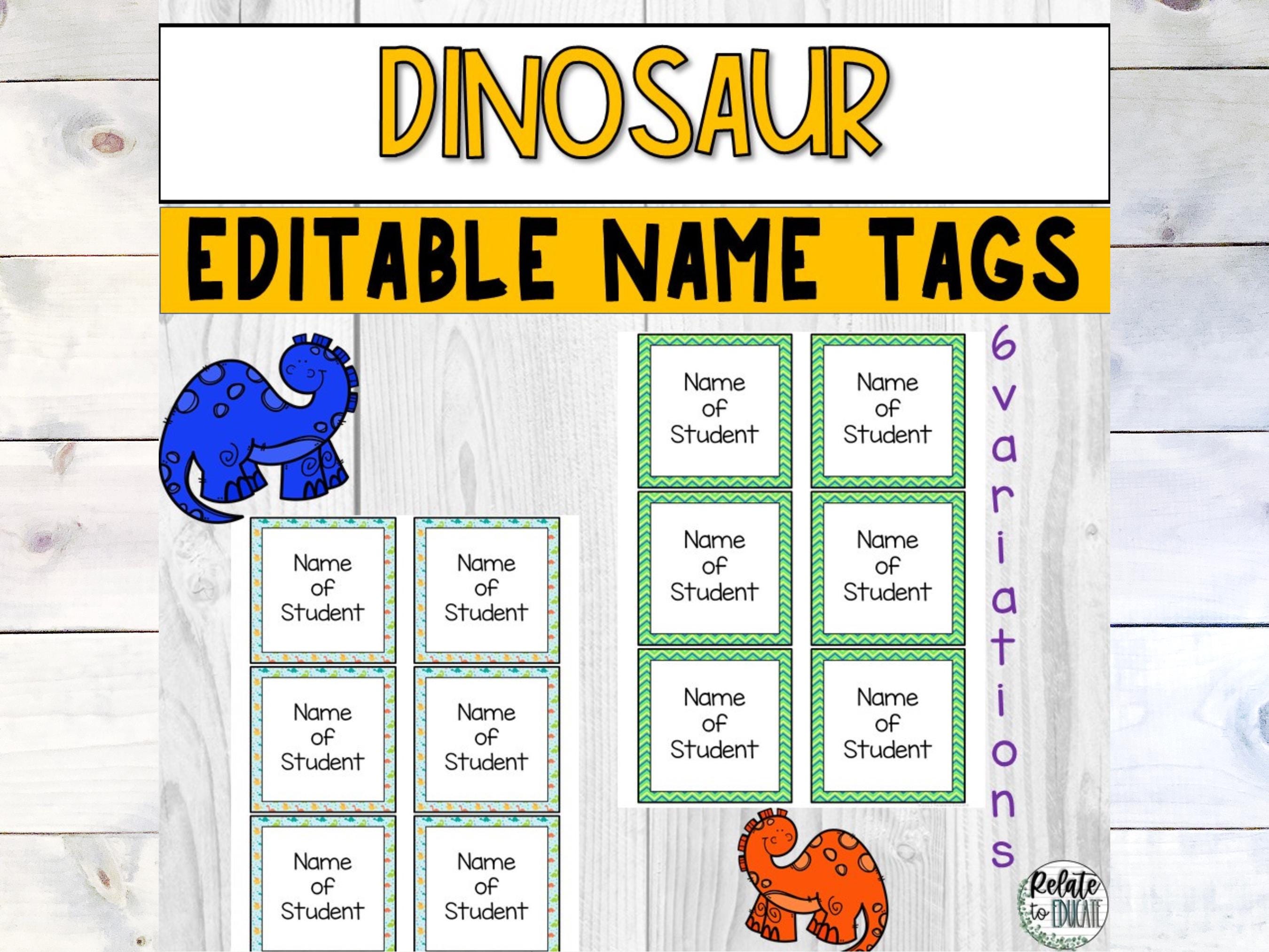 Dinosaur Editable Name Tags | Classroom Decor (PDF + PPT) - Etsy