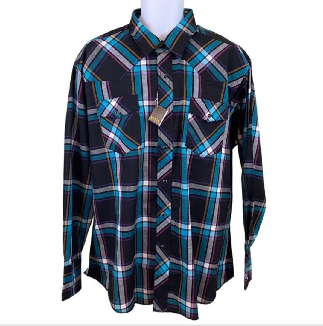 Rustler Western Shirt X Long Tails Mens 18 34/35, Pearl Snap, Blue ...