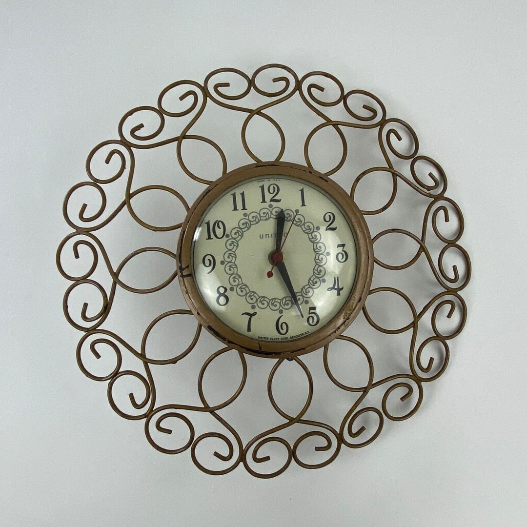 United Clock Company Electric Wall Clock Model 88, Scroll Frame, MCM ...