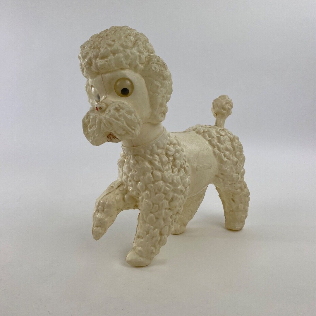 White Poodle Dog, Plastic Toy Figurine, Google Eyes, Head Turns, Made ...