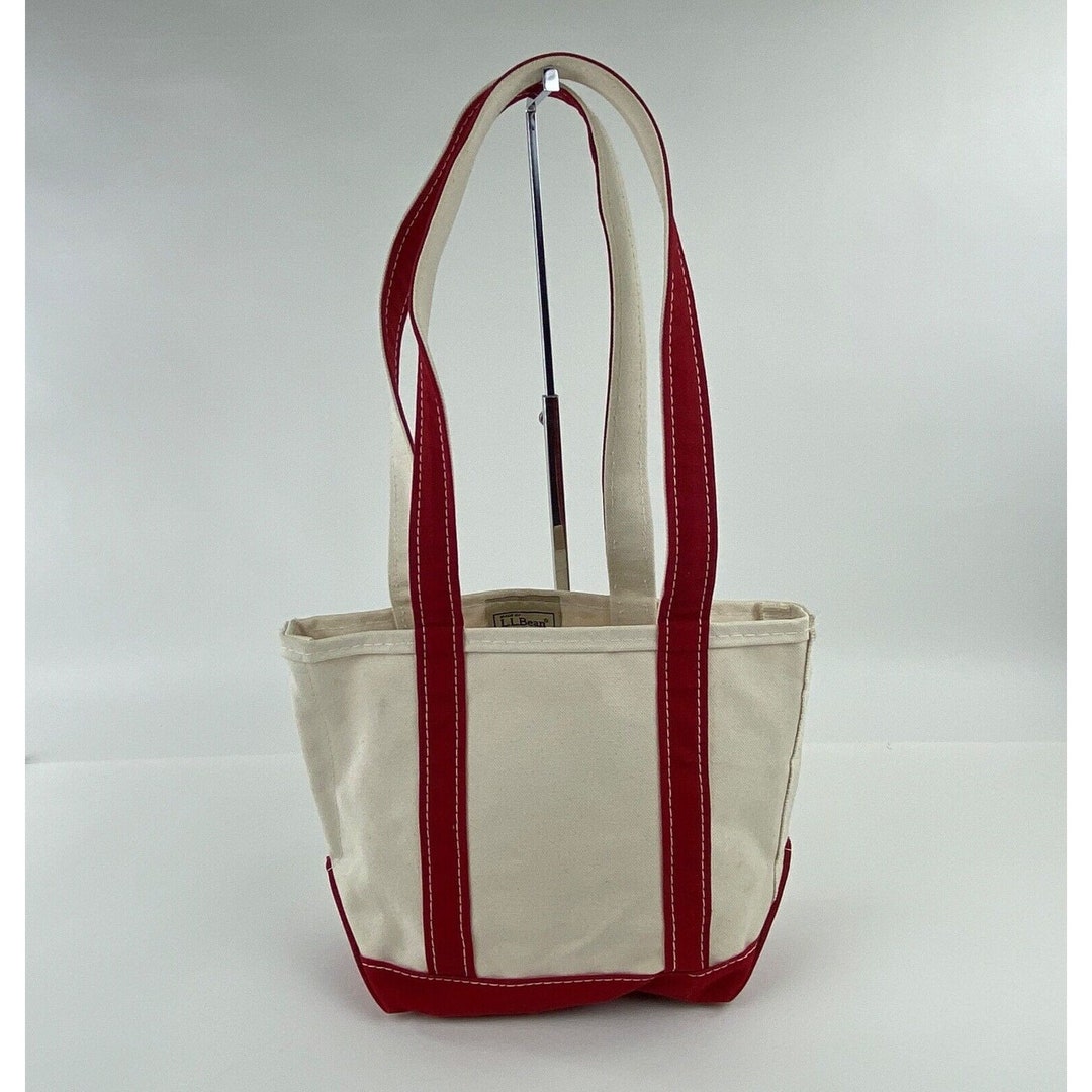 LL Bean Boat and Tote Canvas Bag, Long Double Handles, Cream and Red ...