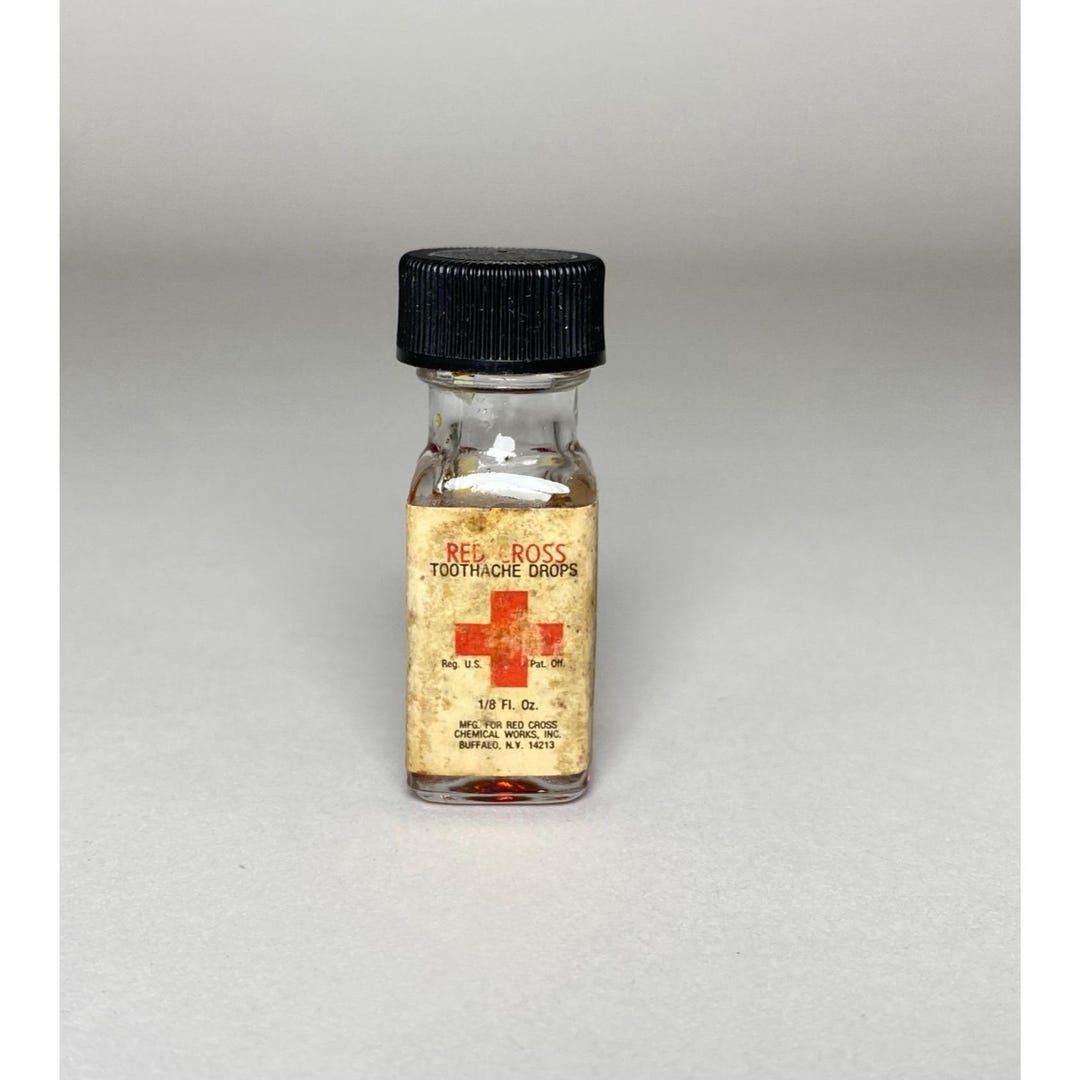Vintage Red Cross Toothache Drops in Glass Bottle, 1/8 Fl Oz, Screw Cap ...