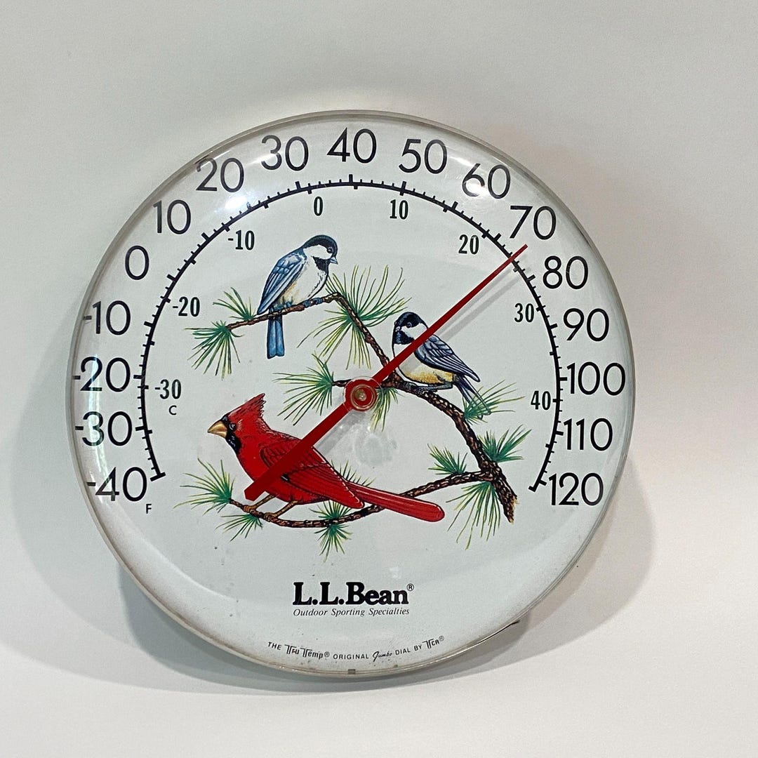 LL Bean Outdoor Thermometer, Bird Design, 12 Inch Round, Aluminum, Tru ...