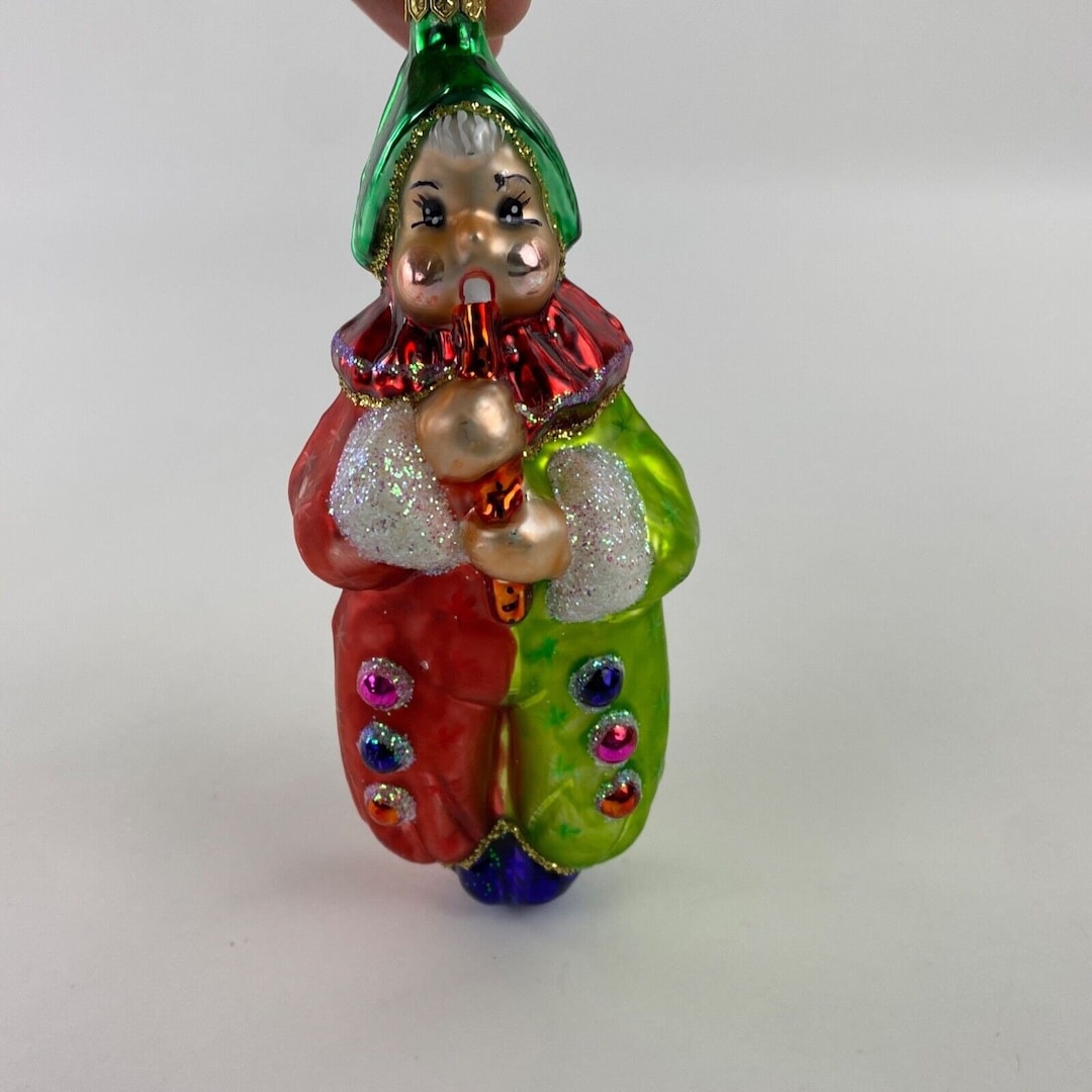 Christopher Radko Glass Ornament, Clown Jester Playing Flute, Hand ...