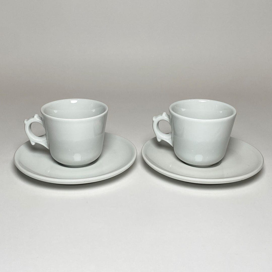 Apilco Coffee Tea Cups and Saucers Set of 2, White Porcelain, France - Etsy
