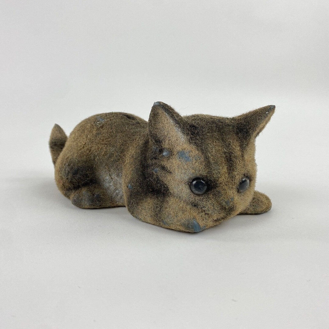 Flocked Cat Kitten Coin Bank With Stopper, Brown Eyes, Laying Down - Etsy