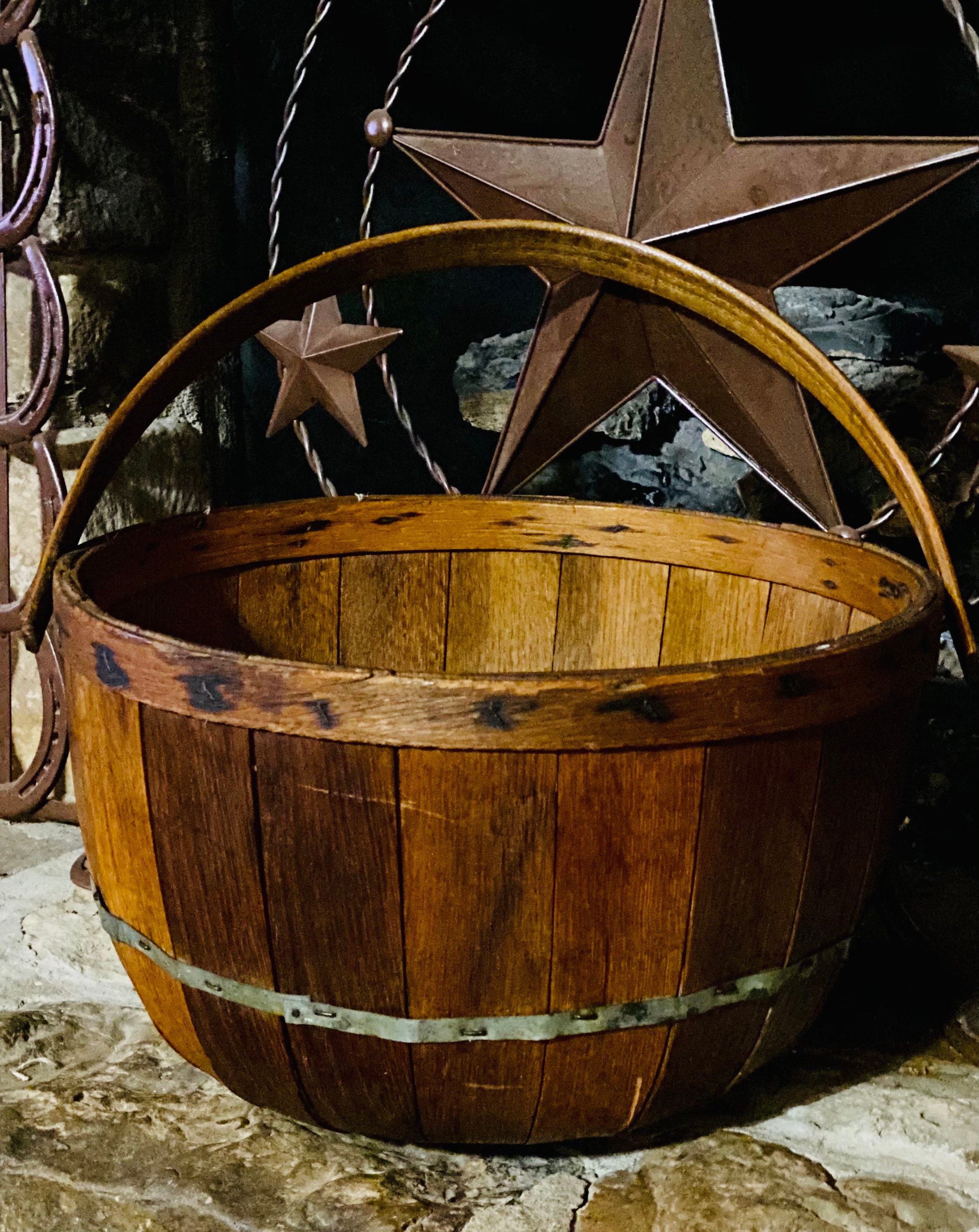 Vintage Large Wooden Basket with Handle | Etsy