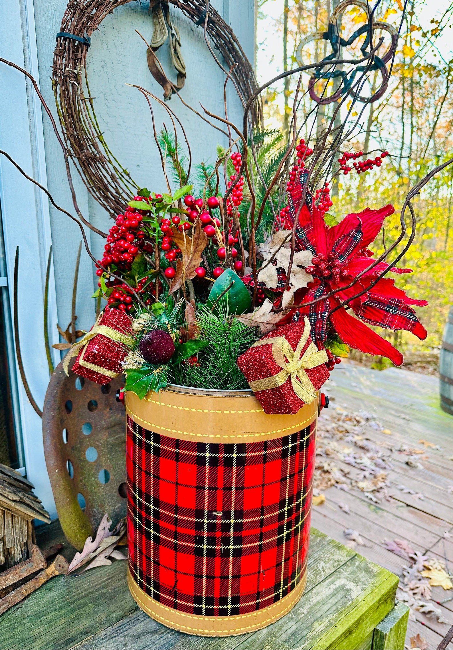 Vintage Scotch Plaid Cooler With Christmas Greenery and Decorations - Etsy