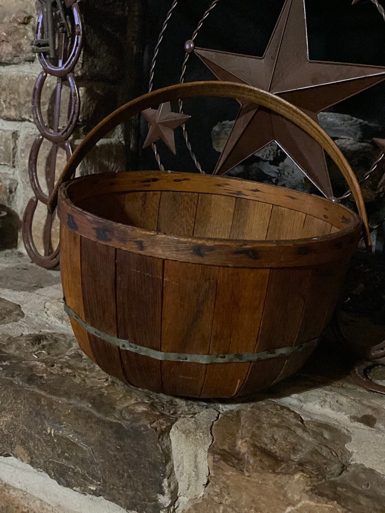 Vintage Large Wooden Basket With Handle - Etsy