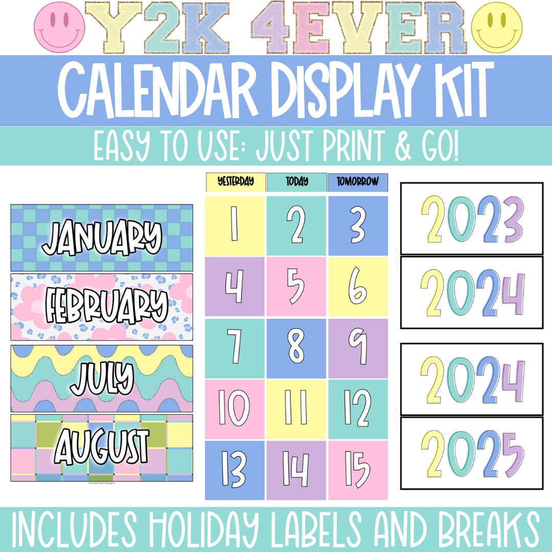 Retro Calendar Kit, Calendar Pocket Chart Calendar Inserts, Printable ...