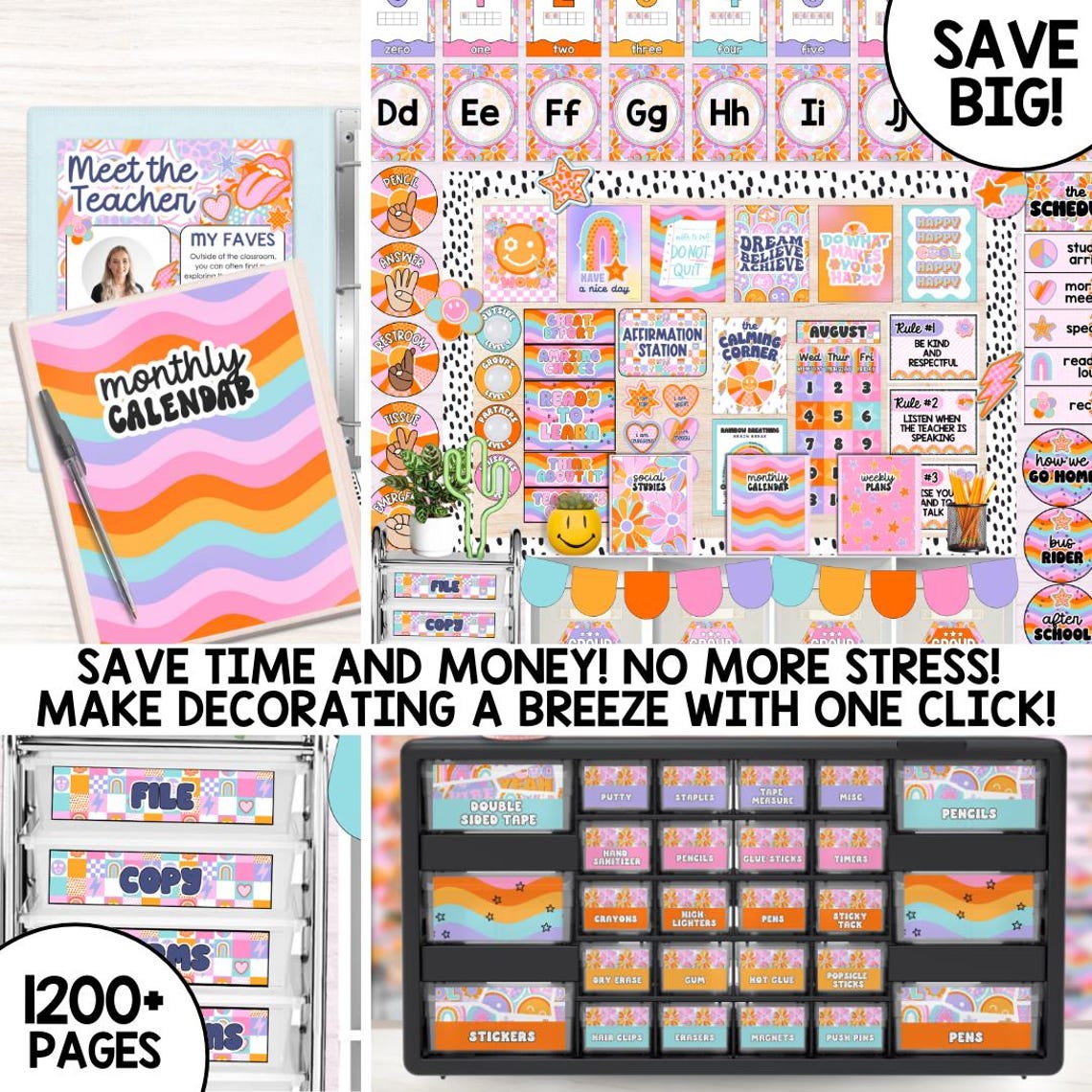 Retro Groovy Y2K Classroom Decor MEGA Bundle, Rainbow Bright Classroom ...