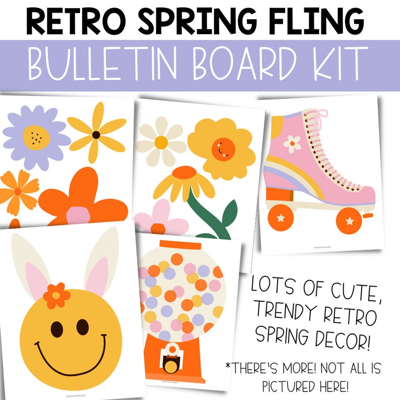 Groovy Retro Spring Easter Bulletin Board Kit Spring Bulletin - Etsy
