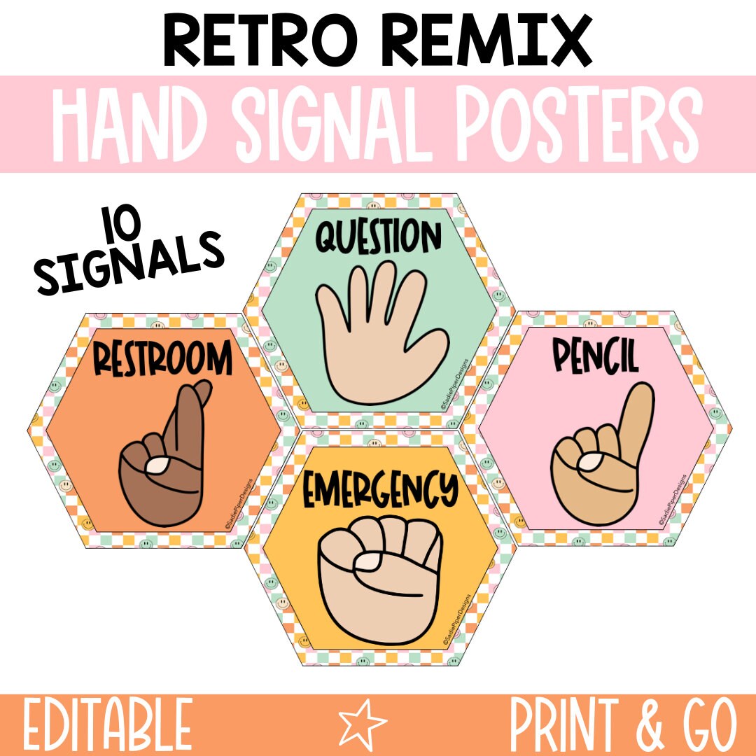 Editable Hand Signal Posters, Retro Hand Signal Posters, Bright Hand ...