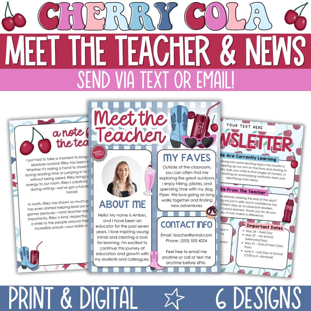 Retro Cherry Coquette Meet the Teacher Templates, Editable Meet the ...