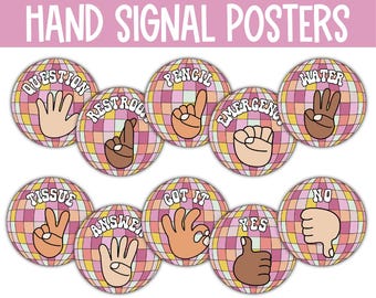 Multicultural Hand Signal Posters | Retro | Classroom Management - Etsy
