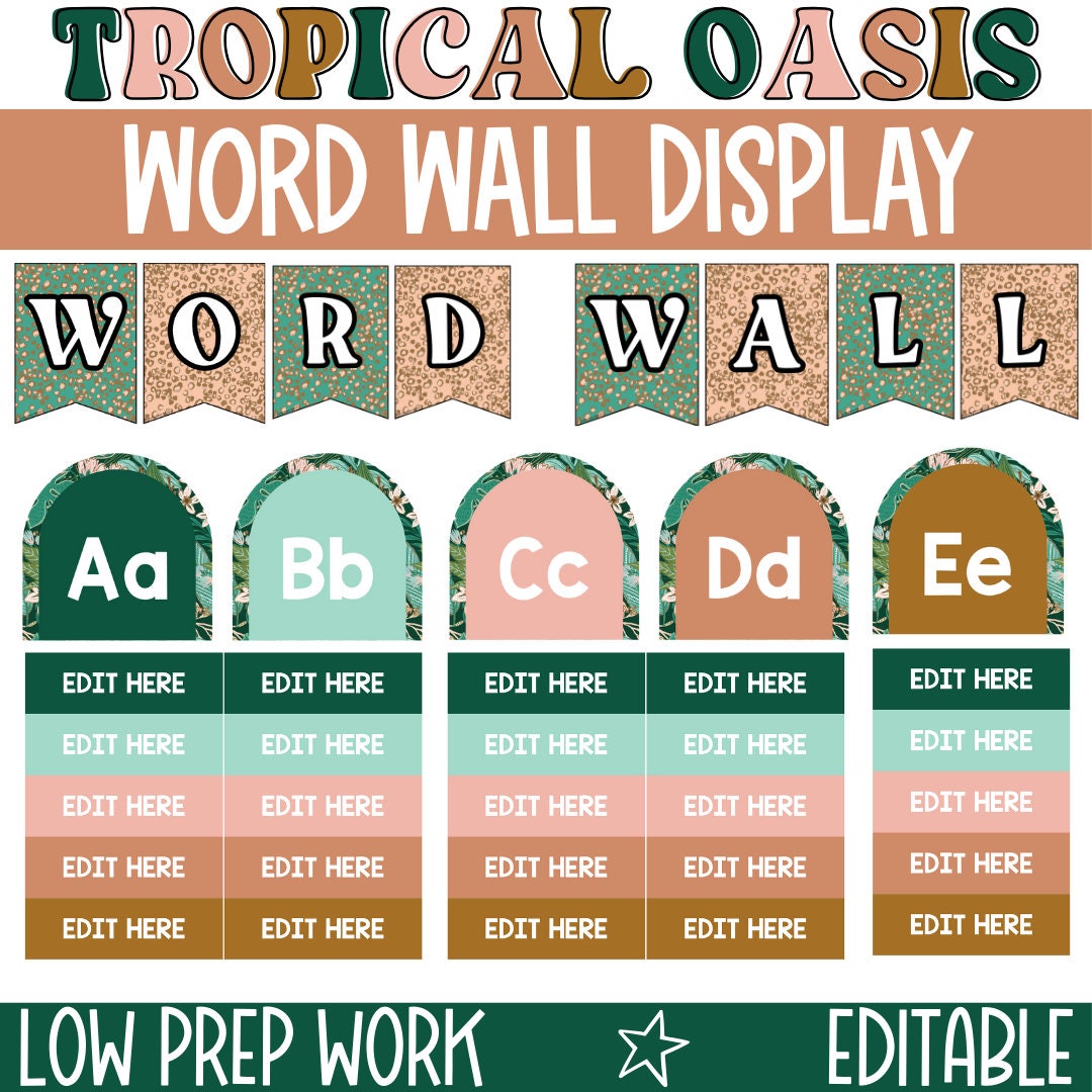 Tropical Boho Word Wall Display, Modern Word Wall Display, Printable ...