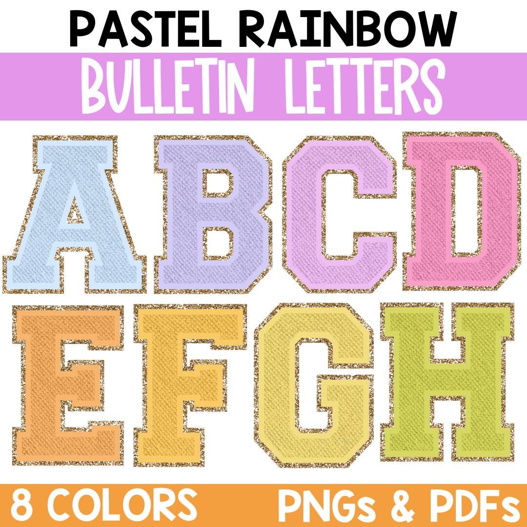 Pastel Groovy Retro Varsity Bulletin Board Letters, Letter Clipart ...