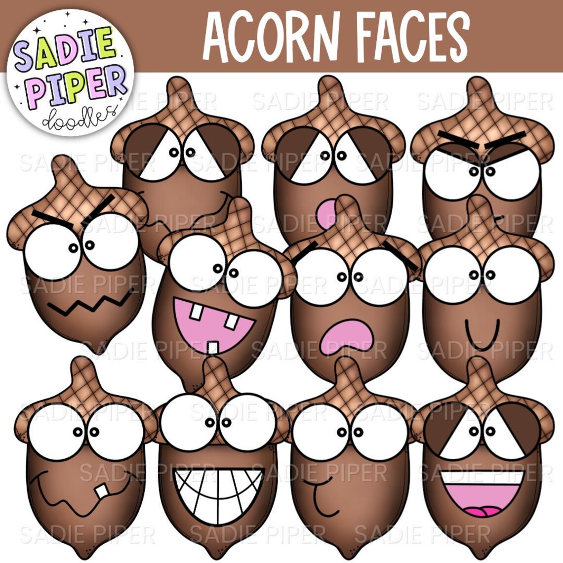Acorn Faces Clipart, Acorn Clipart, Fall Clipart, Halloween Clipart ...