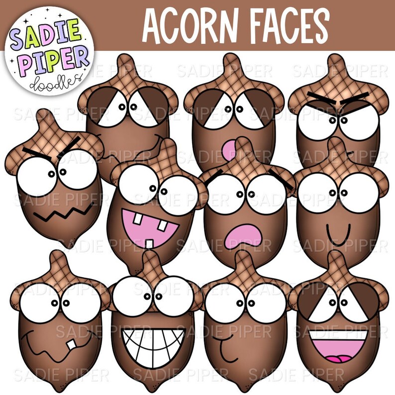 Acorn Faces Clipart, Acorn Clipart, Fall Clipart, Halloween Clipart ...