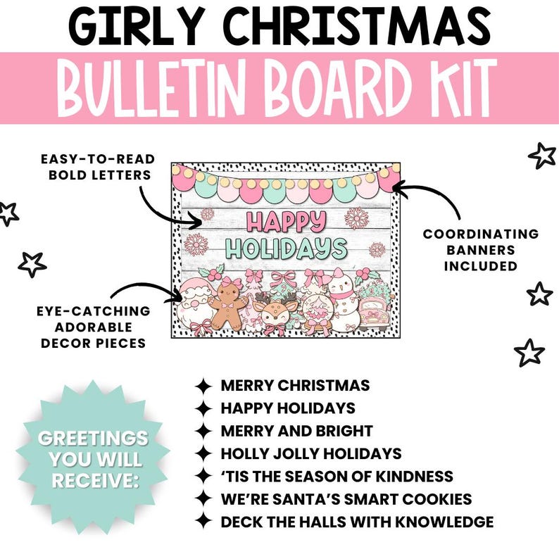 Pink Coquette Christmas Bulletin Board, Girly Winter Classroom Decor ...