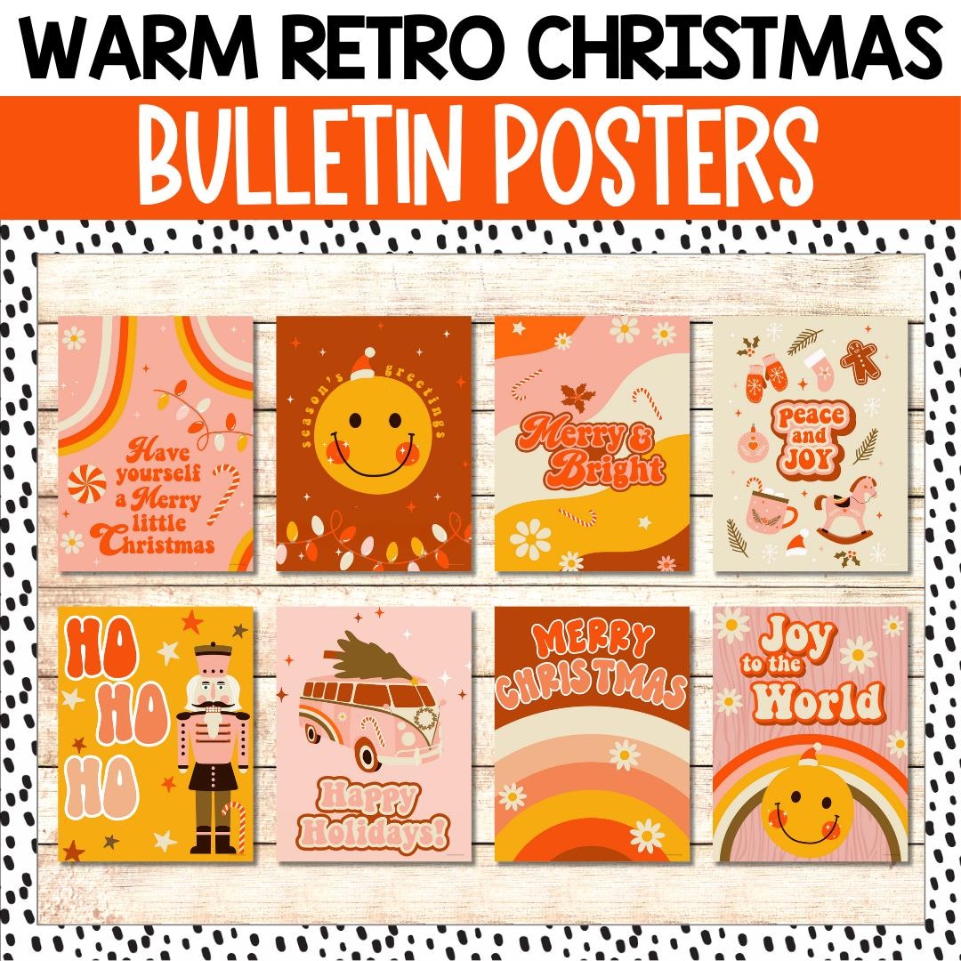 Retro Groovy Christmas Bulletin Board Posters December Holiday ...
