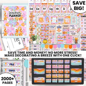 Retro Groovy Y2K Classroom Decor MEGA Bundle, Rainbow Bright Classroom ...