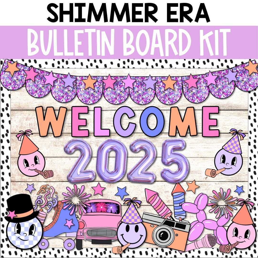 Pink New Year Bulletin Board Shimmer Era Classroom Decor Groovy Smiley ...