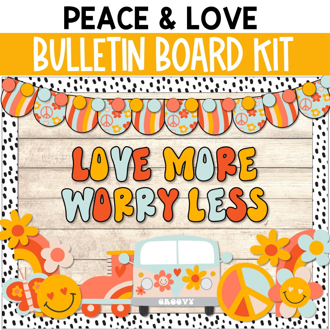 Retro Groovy Bulletin Board Decor, February Bulletin Board, Spring ...