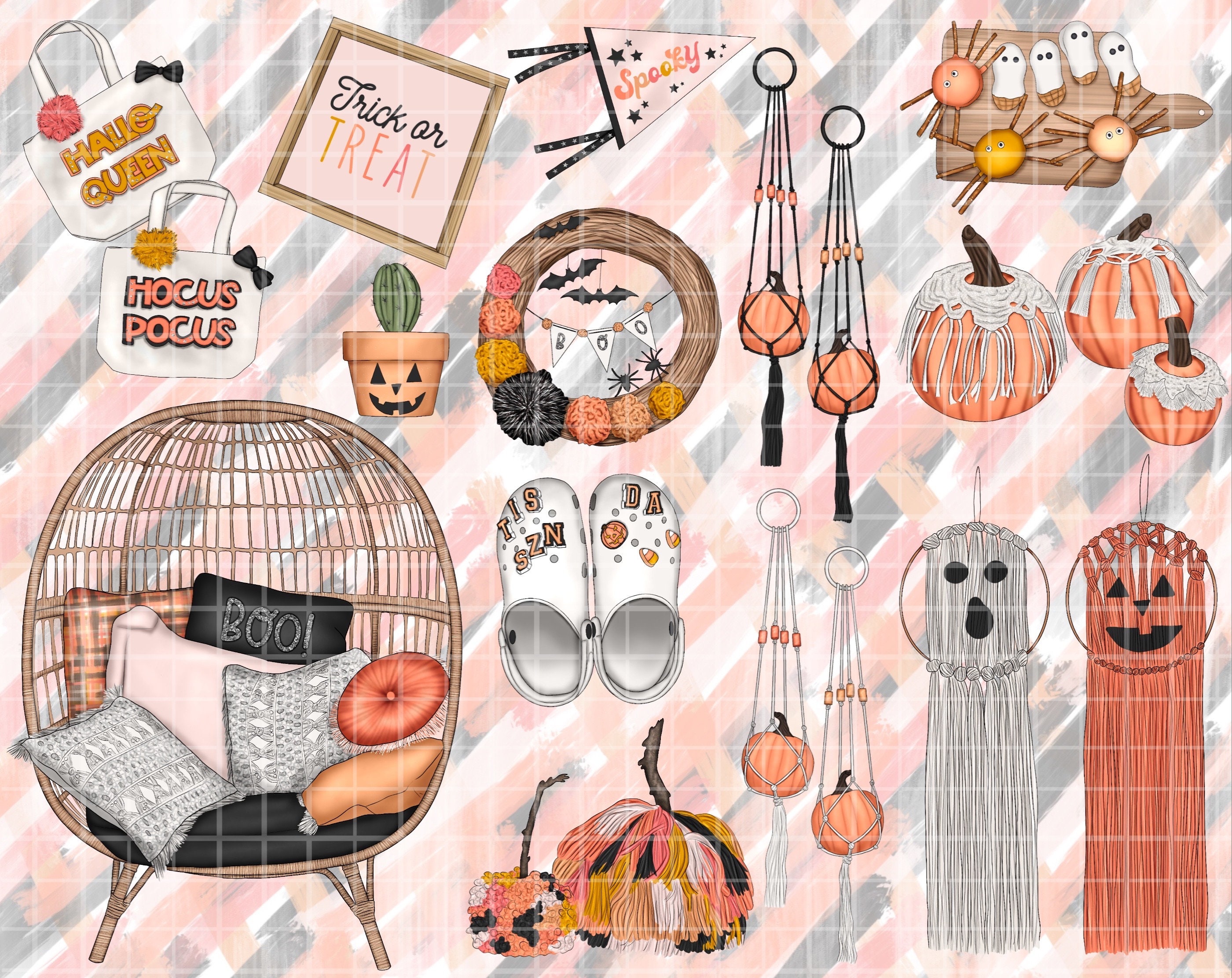 BOHO SPOOKS Clipart Boho Halloween Clipart Modern Halloween - Etsy