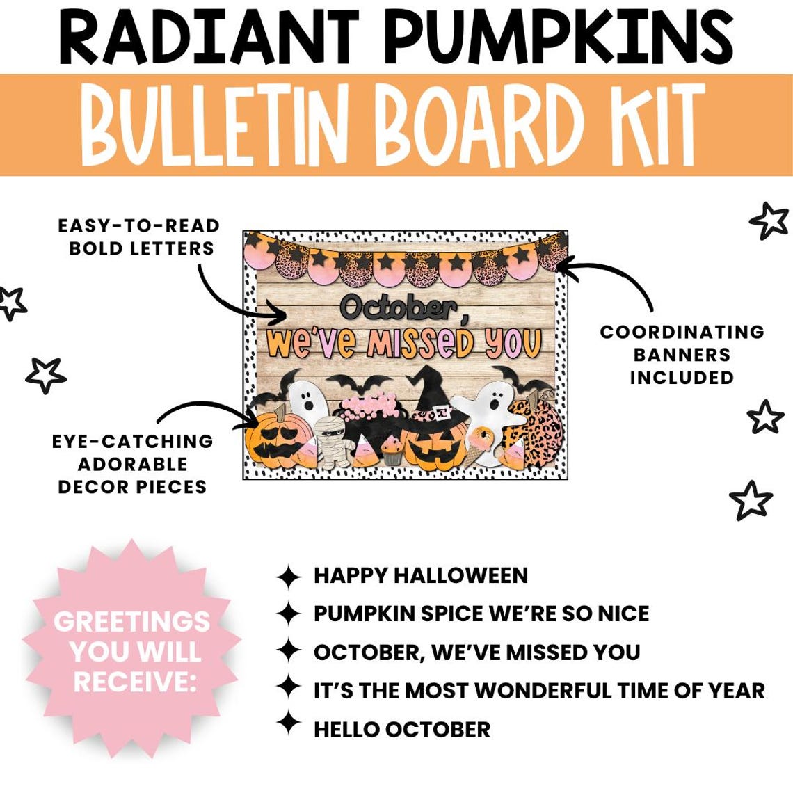 Fall Bulletin Board Decor, Ghost Halloween Bulletin Board, Fall ...