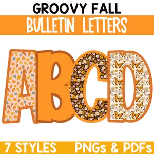 Groovy Retro Fall Bulletin Board Letters, Letter Clipart, Printable ...