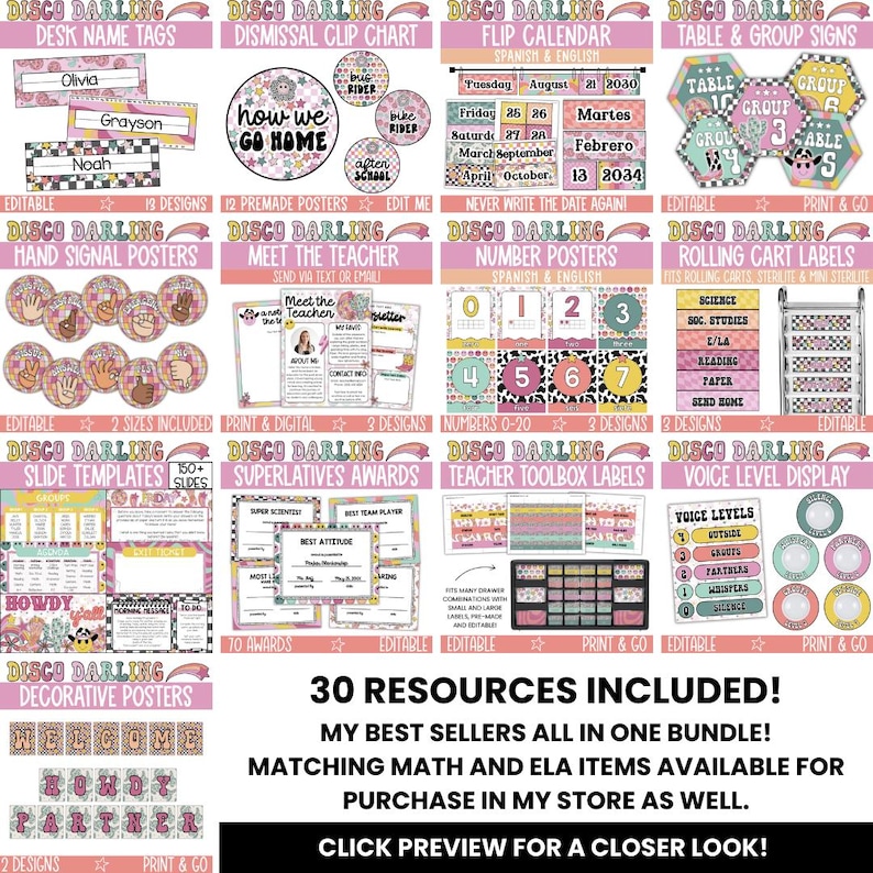 Retro Disco Cowgirl Classroom Decor MEGA Bundle, Pink Western Classroom ...