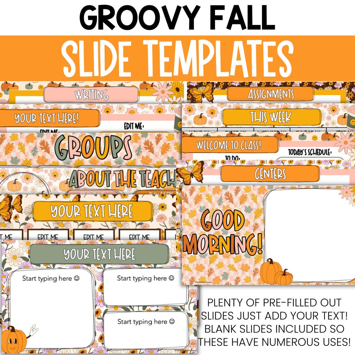 Groovy Fall Slide Templates, Retro Fall Google Slides, Autumn Classroom ...